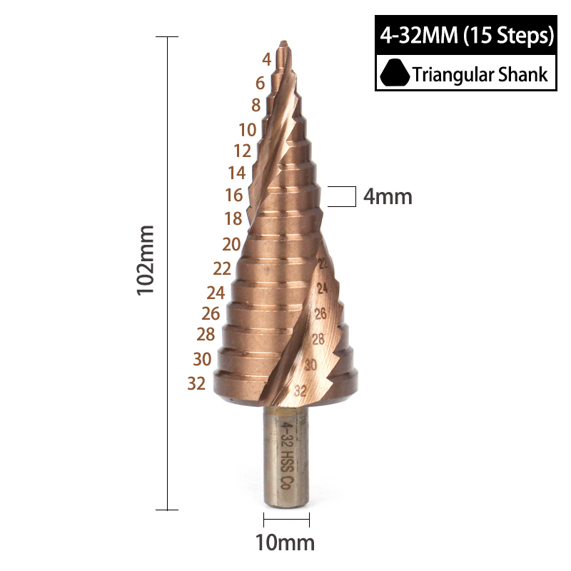M35 Cobalt Step Drill Bits HSS Kit Spiral Groove Triangle Hex Shank | eBay